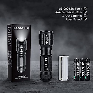 Lighting EVER LED Flashlights High Lumens, Small Flashlight, Zoomable, Waterproof, Adjustable Brightness Flash Light for Outdoor, Emergency, AAA Batteries Included, Tactical & Camping Accessories