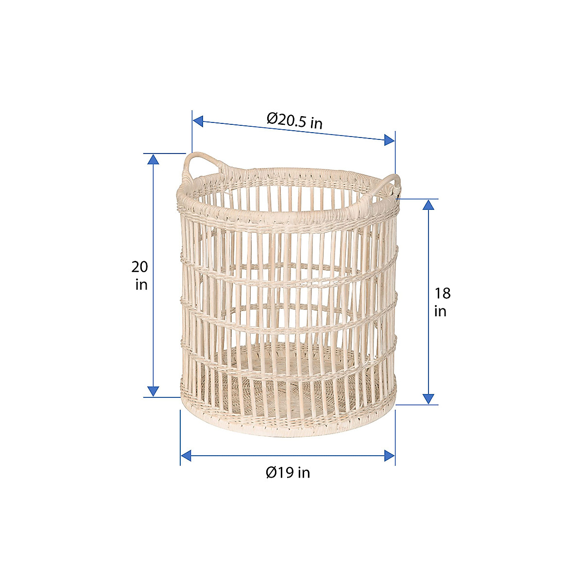 KOUBOO Rattan Open Weave Storage Basket, Large, White-Wash