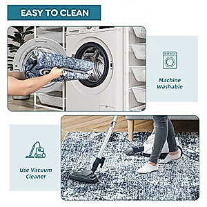 Dripex Modern Abstract Collection Area Rug, Washable 4x6 Rug Soft Fluffy Indoor Carpet Area Rugs for Living Room Bedroom Kids Rooms, Dark Blue Non-Slip Faux Fur Throw Rug Floor Mats for Home