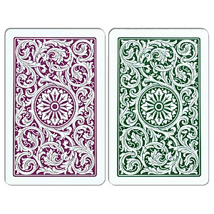 Copag 1546 Design 100% Plastic Playing Cards, Bridge Size (Narrow) Green/Burgundy (Jumbo Index, 1 Set)