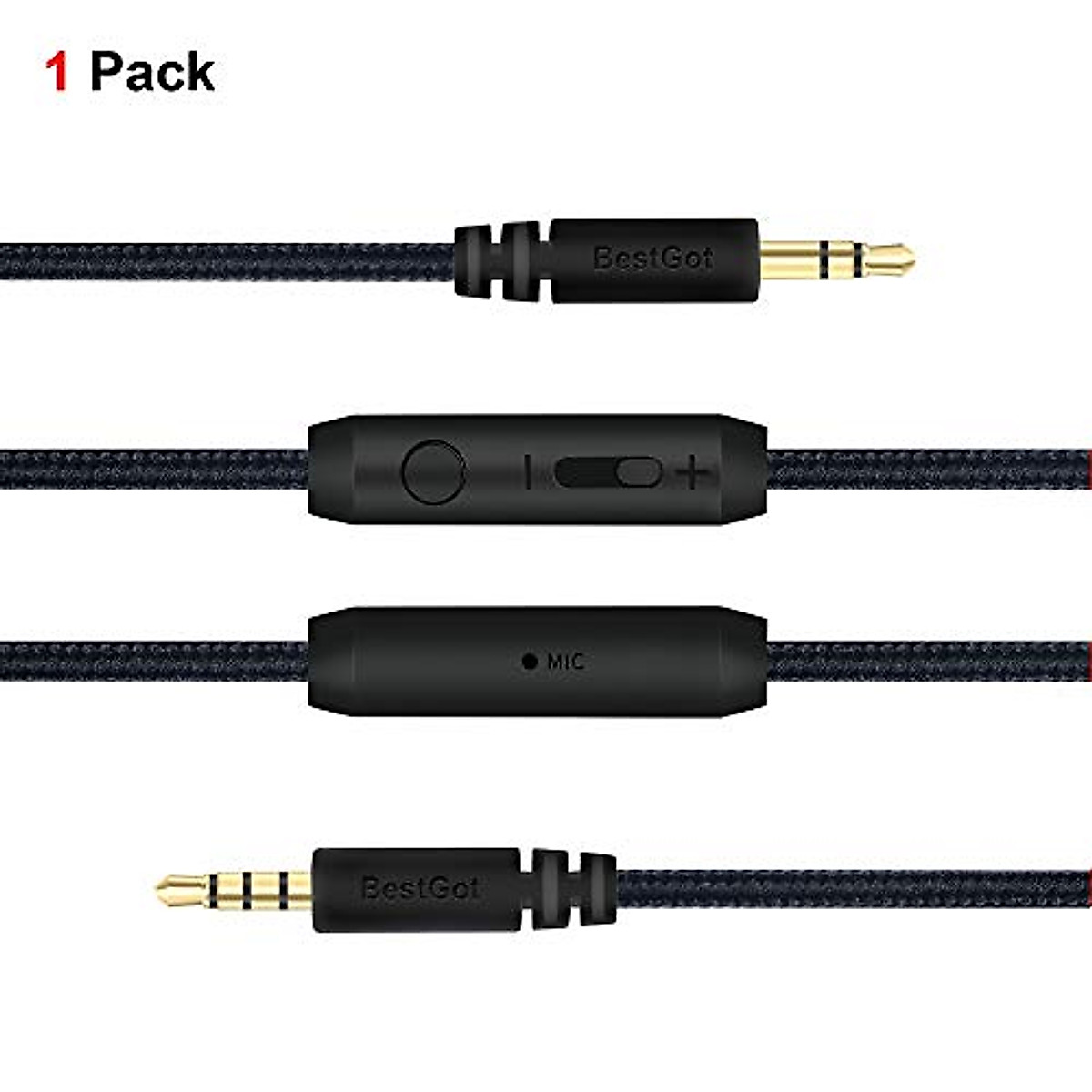 BESTGOT Audio Cable with Microphone Volume Control Aux Cord 3.5mm (4.3ft / 1.3m) for PS4 Controller, Headphones,Tablet,Computer, Laptop,Car,Mobile Phone and More (1-Pack Black)