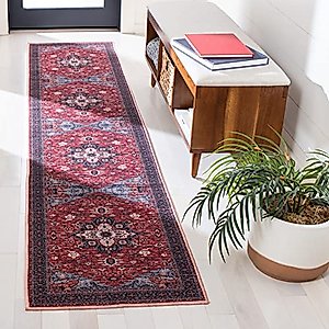 SAFAVIEH Serapi Collection Machine Washable 2' x 9' Red / Navy SEP560Q Boho Chic Entryway Foyer Living Room Bedroom Kitchen Runner Rug