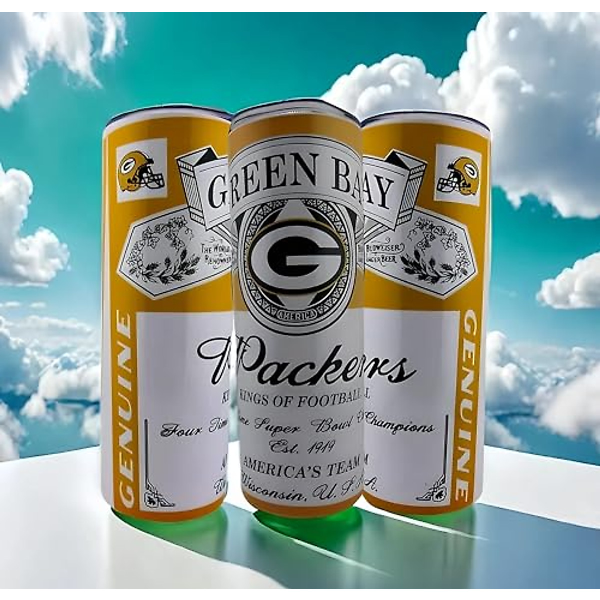 Alpha Custom Printing Green Bay Foootball Team (Look-alike) Beer Can 20oz tumbler with straw