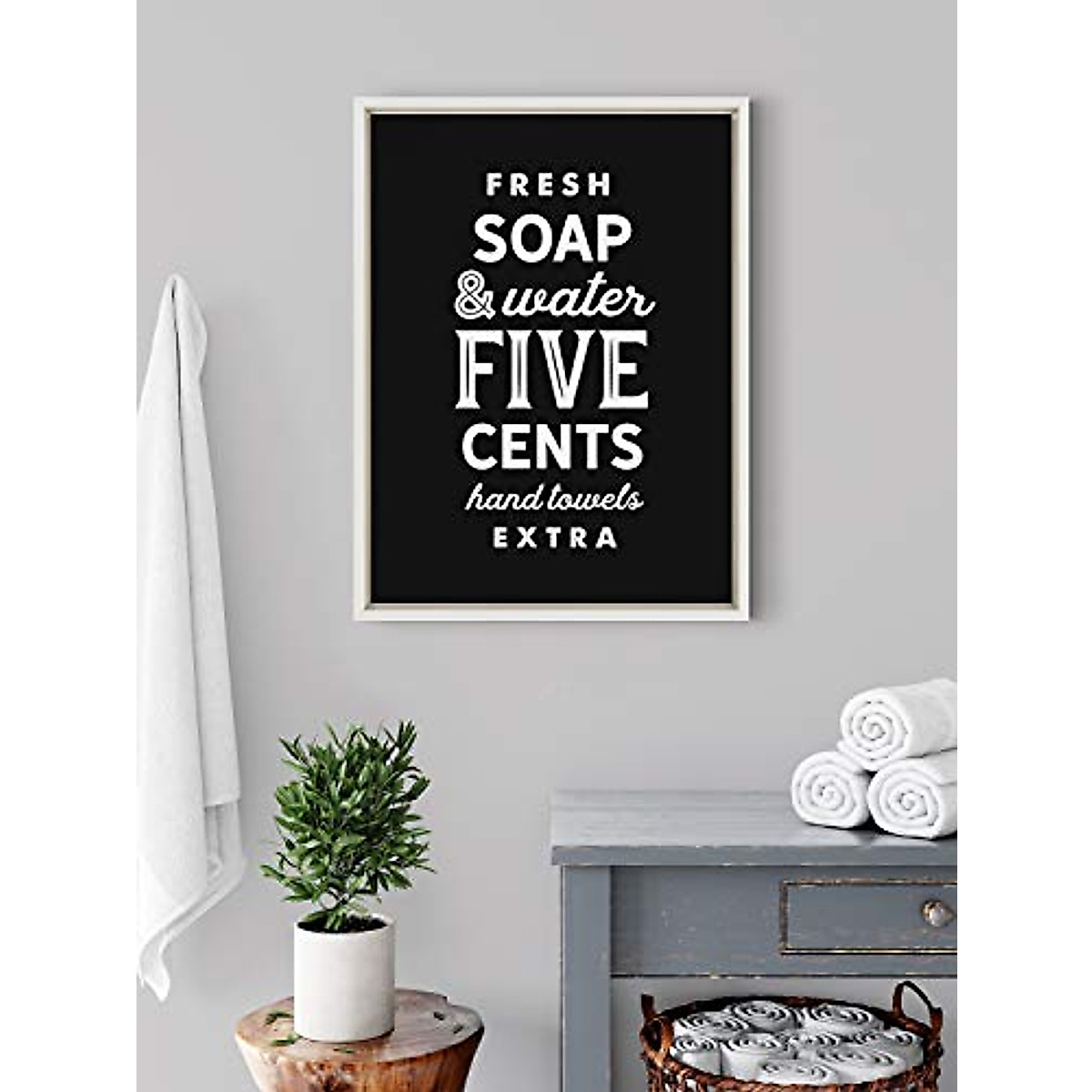 Kate and Laurel Sylvie Fresh Soap Black Framed Canvas Wall Art by Maggie Price of Hunt and Gather Goods, 18x24 White, Vintage Sign Art for Wall