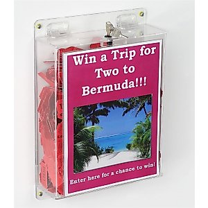Displays2go Wall Mounted Suggestion, Clear Donation Box with Lock and Sign Holder (ICCBSBOX)