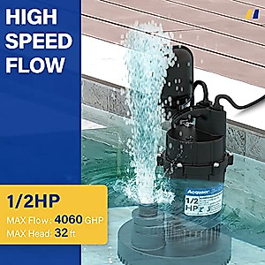 Acquaer 1/2HP Sump Pump, 4060GPH Submersible Clean/Dirty Water Pump with Adjustable Float Switch for Garden Pool,Basement, Flooded House , Hot Tub and Irrigat&Acquaer 1-1/2" x 50 FT Pool Backwash Hose