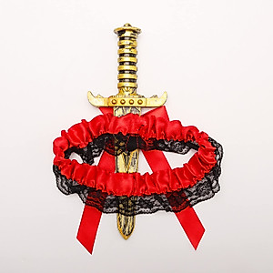 2 Pcs Bow Garter with Pirate Dagger Lace Bow Leg Ring Sword Leg Holster for Halloween Carnival Dress Up Props Women Girls Favor,Red