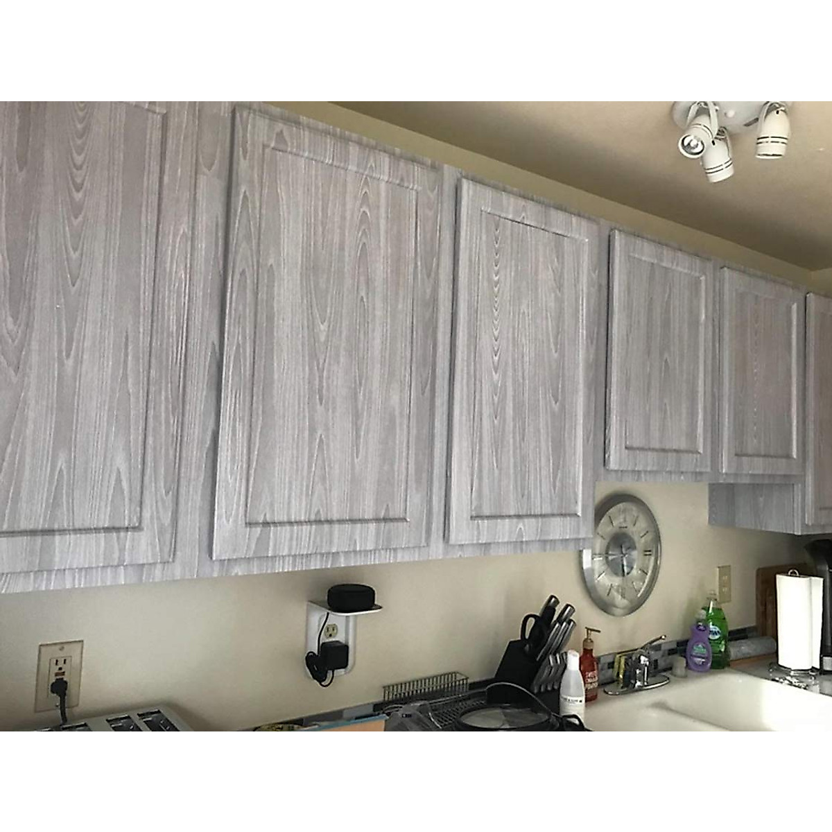 Self Adhesive Light Grey Wood Contact Paper Shelf Liner Dresser Kitchen Cabinets Table Desk Countertop Furniture Wall Paper 17.7X 197 Inches