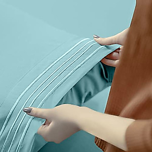 Utopia Bedding Full Sheet Set – Soft Microfiber 4 Piece Luxury Bed Sheets with Deep Pockets - Embroidered Pillow Cases - Side Storage Pocket Fitted Sheet - Flat Sheet (Spa Blue)