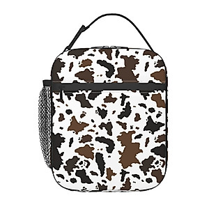 tiehrpr Fashion Cow Print Reusable Insulated Lunch Box Cooler Tote Bag Unisex Handle Lunchbox For Office/Hiking/Camping/Picnic/Beach
