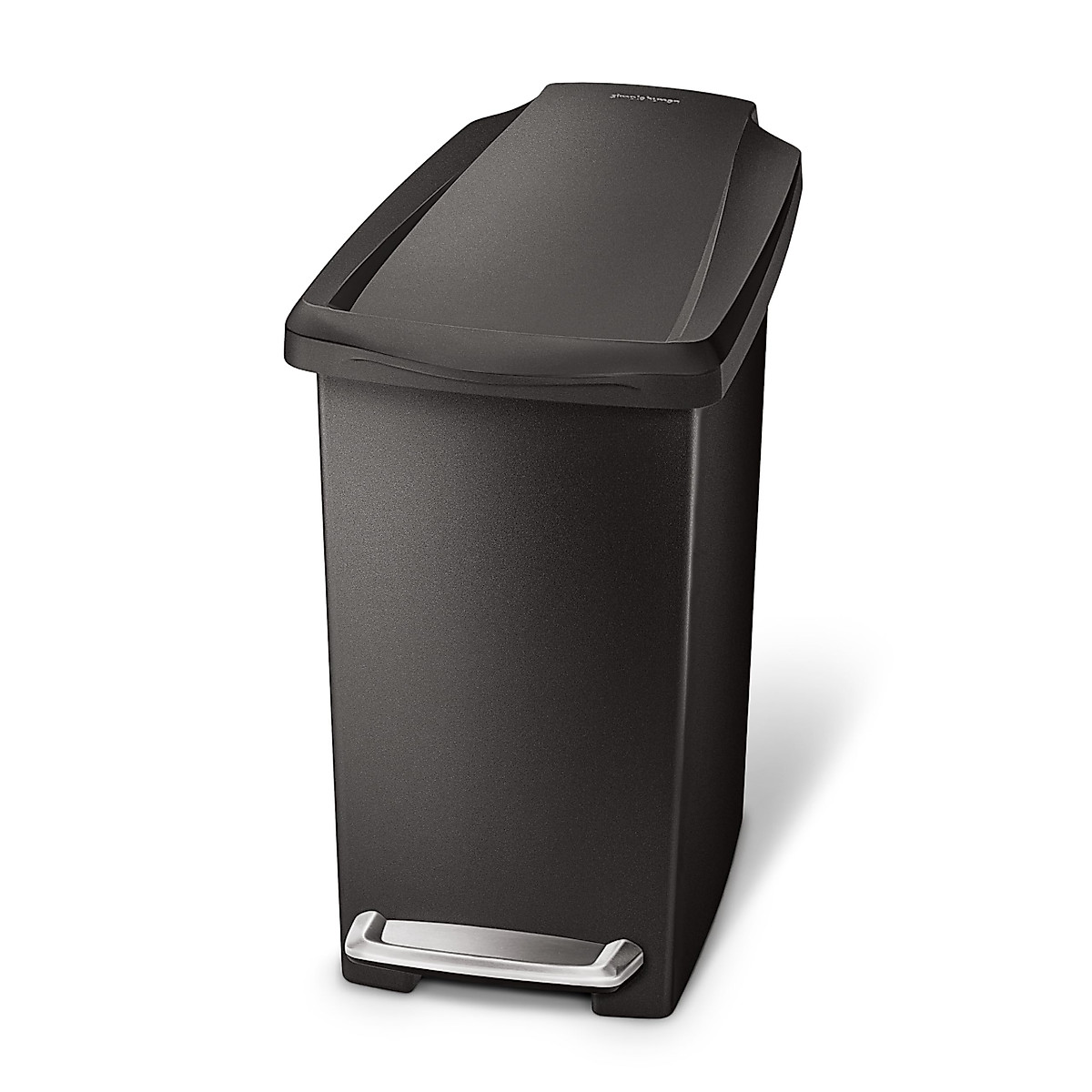 simplehuman Rectangular 10 Liter / 2.6 Gallon Compact Slim Bathroom or Office Step Trash Can, Black Plastic