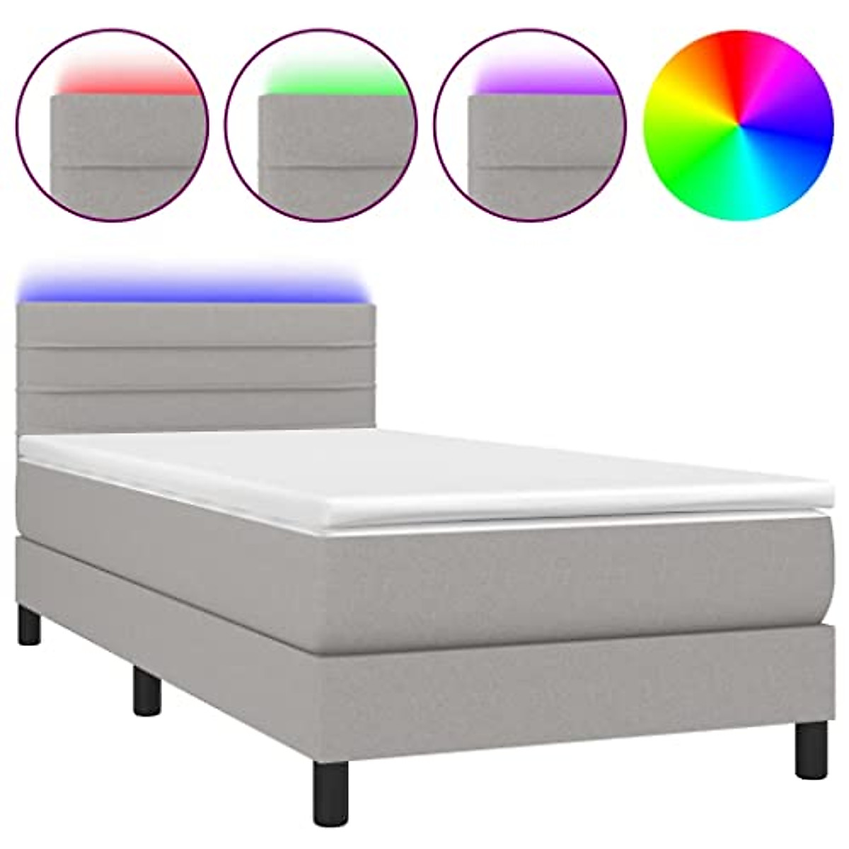 TIFITGO Indoor Fashion Furniture Beds Accessories Box Spring Bed 76"x39.4" Single Bed with Mattress&LED Light Gray Twin Fabric Bed Frames US Stock Fast Shipment
