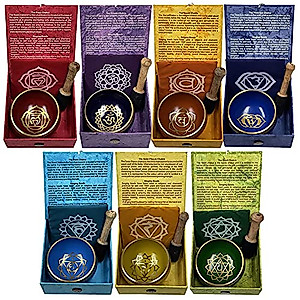 Chakra Singing Bowls Set Cuencos Tibetanos With Cushion Mallet Tulsi Beads Mala Tibetan Prayer Flag For Meditation Mindfulness - Style1 Size Medium
