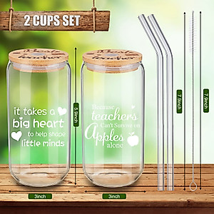 Gerrii 2 Pieces Teacher Gifts For Women Teacher Appreciation Gift Teacher Glass Cup 16 oz Drinking Glass Iced Coffee Glass Cup with Bamboo Lid and Straw