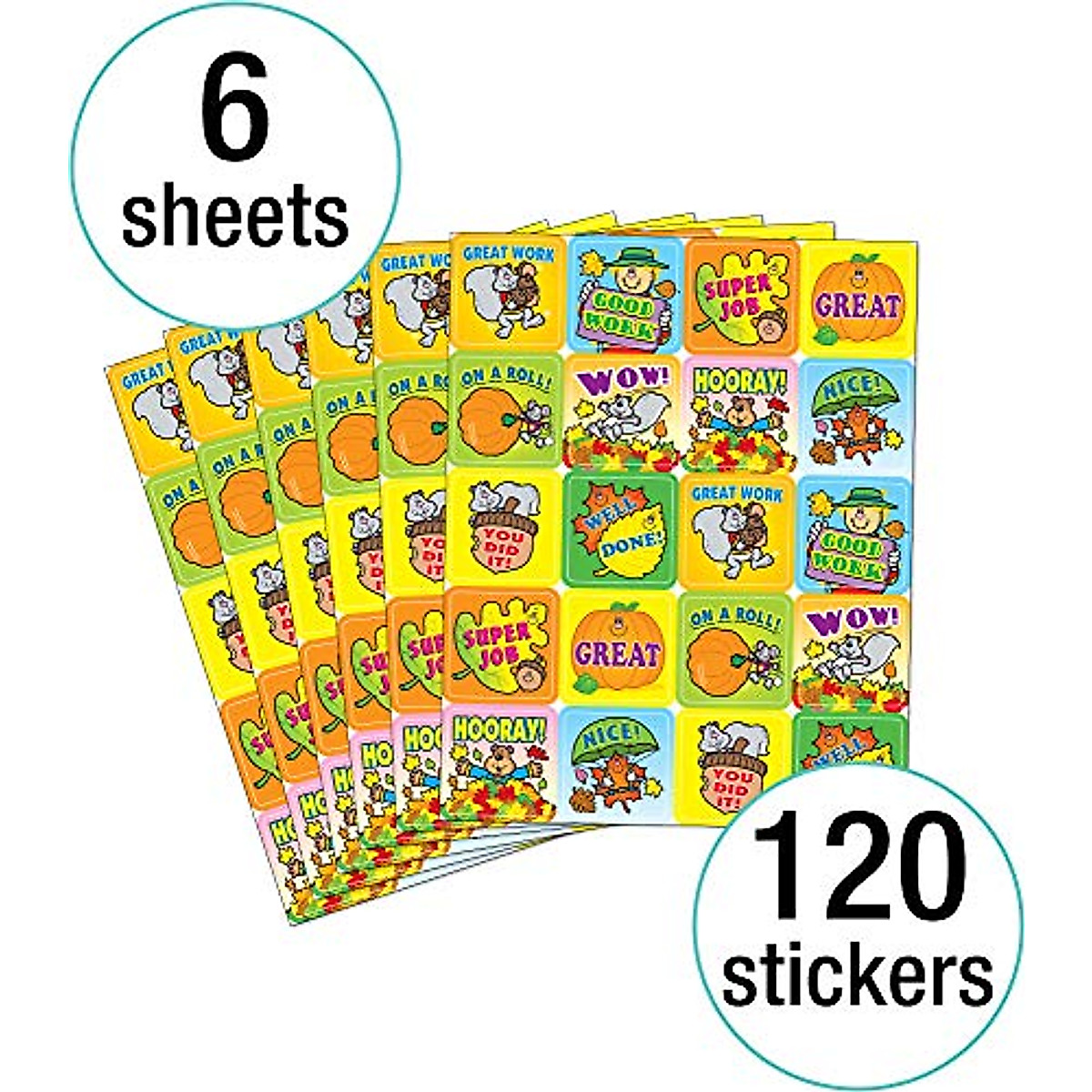 Carson Dellosa 120 Fall Stickers for Kids, 6 Sheets of Pumpkin, Autumn Leaves, Scarecrow & Positive Affirmations Incentives for Prizes, Reward Chart, School Supplies for Teachers, Classroom Must Haves