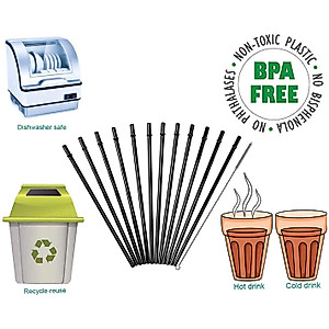 DAKOUFISH 12 Inch Long Black Reusable Plastic Replacement Drinking Straws for 30 oz & 40 oz Mason Jar,Tumblers, Set of 12 with Cleaning Brush (12inch, Black)