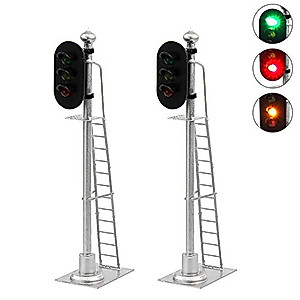 JTD433GYR 2PCS Model Railroad Train Signals 3-Lights Block Signal 1:43 O Scale 12V Green-Yellow-Red Traffic Lights for Train Layout New