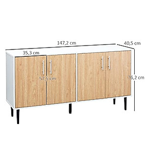 SEASD Kitchen Sideboard with 4 Door Adjustable Shelves and Metal Legs Living Room Dining Room Auxiliary Furniture