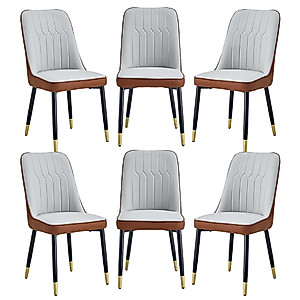 CASAXOHI Modern Dining Chairs Set of 6,Leather Dining Chairs Set of 6 with Gold and Metal Legs High Back,Mid Century Modern Kitchen Dining Room Chairs for Living Room,Chairs Set for 6
