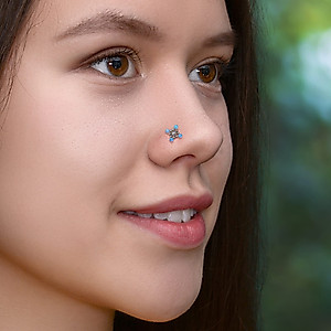 Titanium Nostril Ring Opal - Nose Stud Screw 20g - Nose Ring 18g - Nose Pin - Nose Bone Stud 22g - Nose Earring 16g (Gauge Size: 18g; Style: Left Screw)