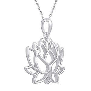 Prime and Pure Charm Pendant Necklace Set in 925 Sterling Silver for Womens | Open Lotus | Celtic Cross | Angel Wing | Tiny Lotus | Tiny Love Heart (Open Lotus)