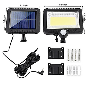 BiteBoom Solar Wall Light with Motion Sensor - Wired Security Light for Garden, Patio, Path - IP65 Waterproof & Bright - 100 COB LED Split Design