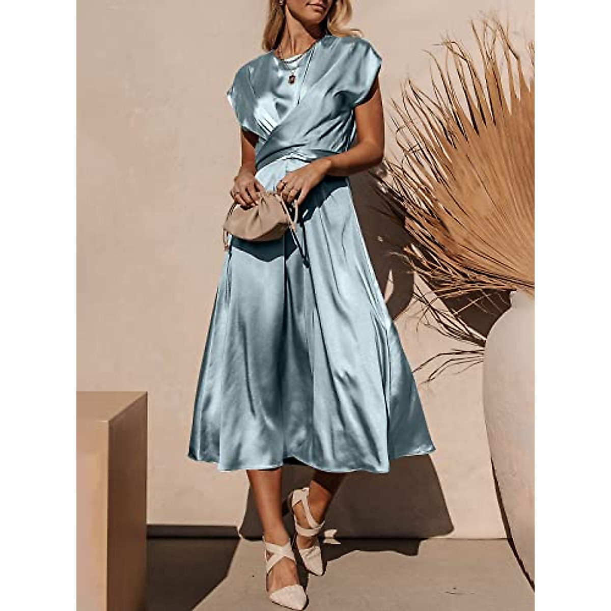 ANRABESS Women's 2023 Formal Dress for Women Summer Maxi Elegant Satin Cocktail Dress Sleeveless Wrap A-Line Flowy Midi Wedding Guest Silk Semi Formal Dress 916huilan-S Grey Blue