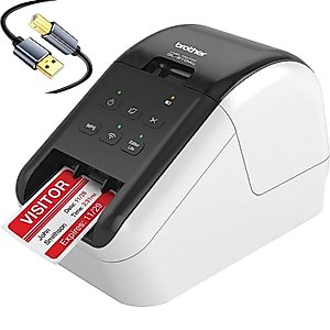 Brother QL-810Wc Desktop Direct Thermal Wireless Label Printer - Print Black/Red Labels, USB, 110 Labels Per Minute, 300x600 dpi, Auto Cut, Includes 1 Roll of 400 Address Labels, Tillsiy Printer Cable
