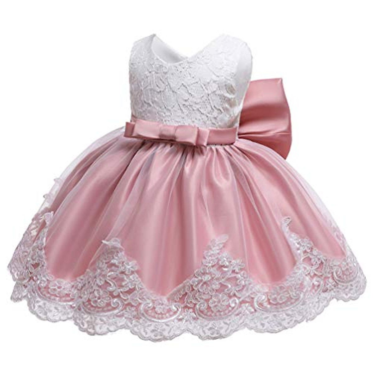 KILO&METERS Christening Lace Flower Baby Girl Dress Princess Formal Prom Tutu Ball Gown, Bean Powder, 3M.
