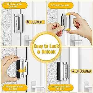 Home Security Door Lock, Upgraded Metal Door Reinforcement Lock for Childproof, 3" Withstands 800 lbs of Impact for Inward Swing Doors, Defender Security Door Lock, Prevent Unauthorized Entry (Silver)