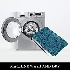 MIULEE Set of 2 Bathroom mats and Toilet Rugs, 16''x24''+16''x24''+20''x20''(U-Shaped), Non Slip Soft Rugs for Bath Tub Shower, Teal