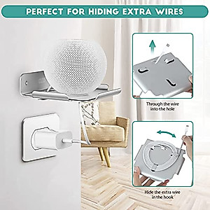 aplslpa Small Wall Shelf, 4.7" Floating Shelves for Speakers, Internet Router, Smart Home, Apple HomePod Mini, Echo Dot 4th, Security Camera– for Bedroom, Gaming Room, and Living Room (Silver)