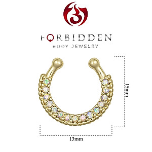 Non-Piercing Septum Jewelry: Gold Plated Aurora Borealis Pave CZ Crystal Clip On Septum Hanger