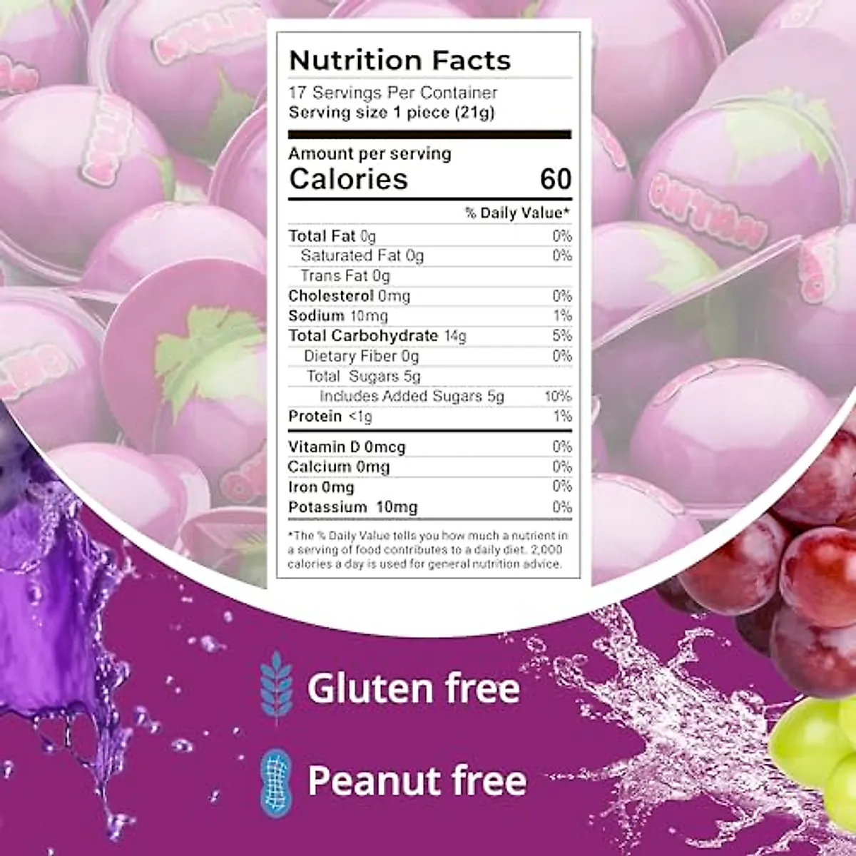 Gummy Candy - Large Jelly Filled Gummies - Grape Candies Filled with Grape Jam - 17 Pcs Individually Wrapped Chewy Candy Gummies in Jar - 1.18 Inches Big Fun Kids Candy - Easter Egg Stuffers