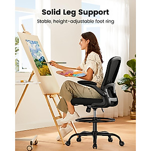 ErGear Drafting Chair, Standing Desk Chair with Flip-Up Armrests, High Desk Chair Adjustable Height, Ergonomic Tall Office Chair with Lumbar Support and Adjustable Footrest Ring