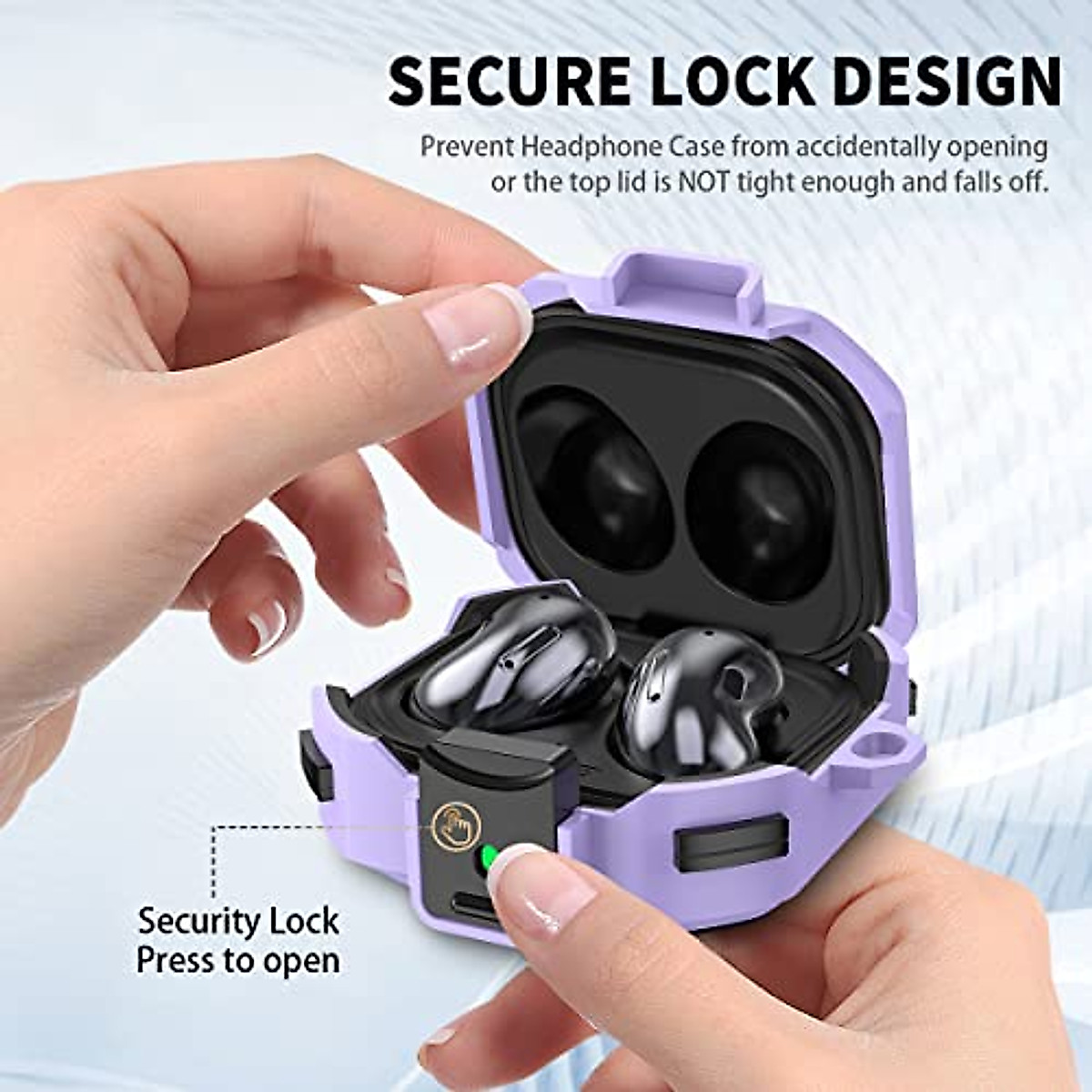 [with Lock] Armor Cover for Galaxy Buds Pro Case/Galaxy Buds 2 Case/Galaxy Buds Live Case,Shockproof PC+TPU Protective Cover for Samsung Buds 2/Buds Pro/Buds Live with Fashion Candy Keychain(Purple)