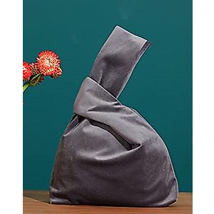 YuuTbiu Gray Clutch Bag,Elegant Style Velvet Portable Purse,Knot Bag,Wrist Bag for Women