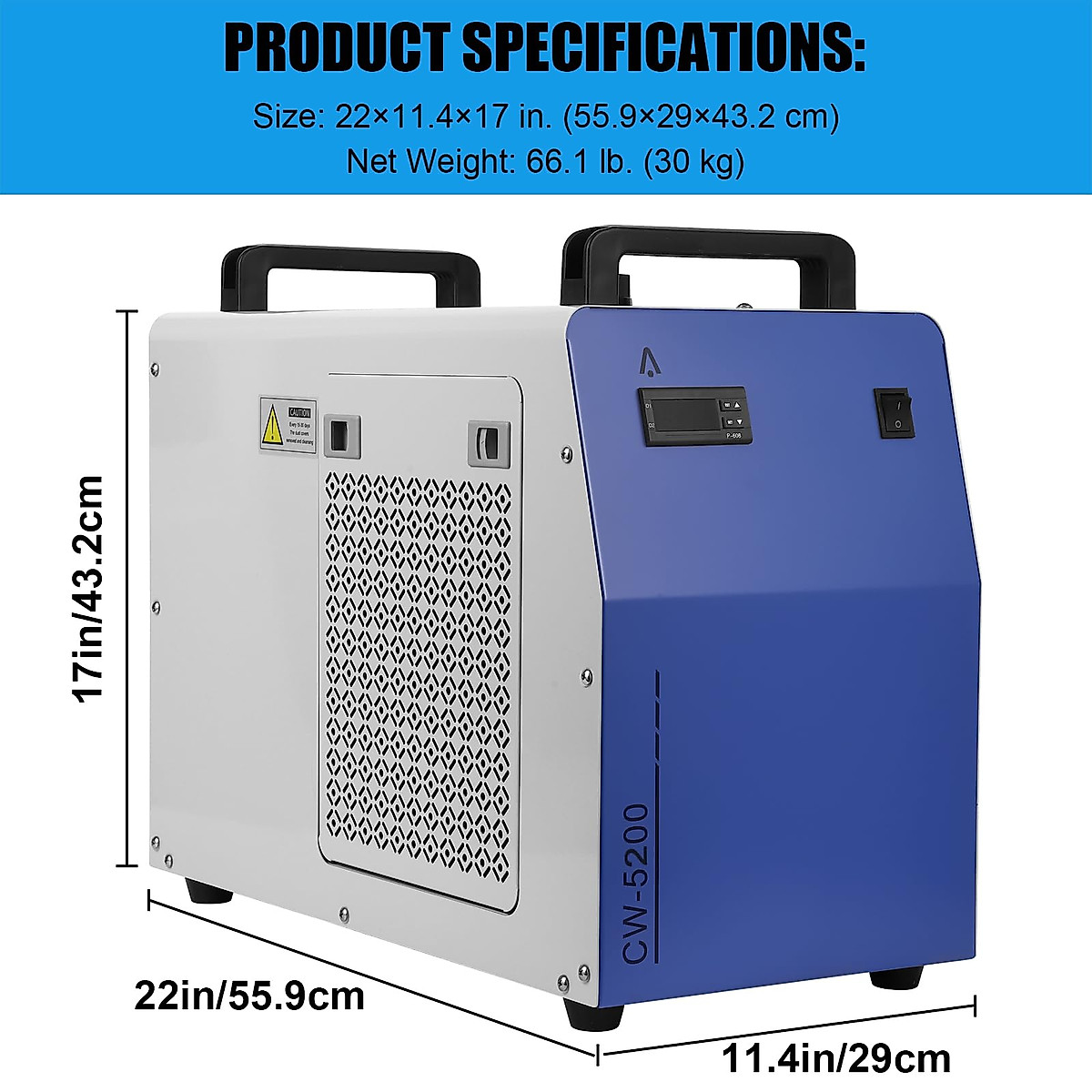 CuisinAid Industrial Water Chiller CW5200, 6L Capacity 0.9hp 2.6gpm Water Cooling System for 60W 70W 80W 90W 100W 120W 130W 150W CO2 Laser Engraving & Cutting Machines, Cools 5200 BTU/Hour