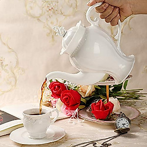 Fine Porcelain White English Teapot, Coffee Pot, Victoria Style, Light Weight, 34 Oz