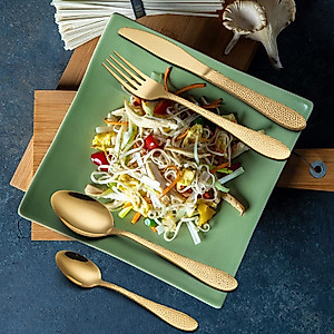 Silver Hammered Silverware Set,GULSARAYI 24-Piece Stainless Steel Flatware Set for 6, Metal Tableware Cutlery Set Includes Dinner Knives/Forks/Spoons, Modern Design & Mirror Polished