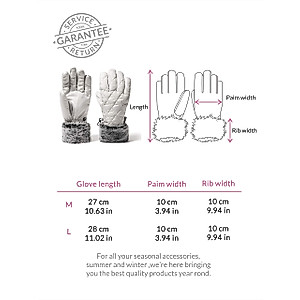 accsa Women Winter Ski Glove Waterproof 3M Thinsulate Warm Windproof Off-White M