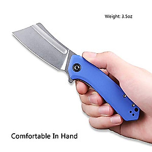 CIVIVI Mini Bullmastiff Pocket knife, Stout Cleaver Style Stonewashed Blade, G10 Handle,Flipper Open, Liner Lock,Reversible Deep Carry Pocket Clip, Everyday Carry Folding Knife C2004B (Blue)