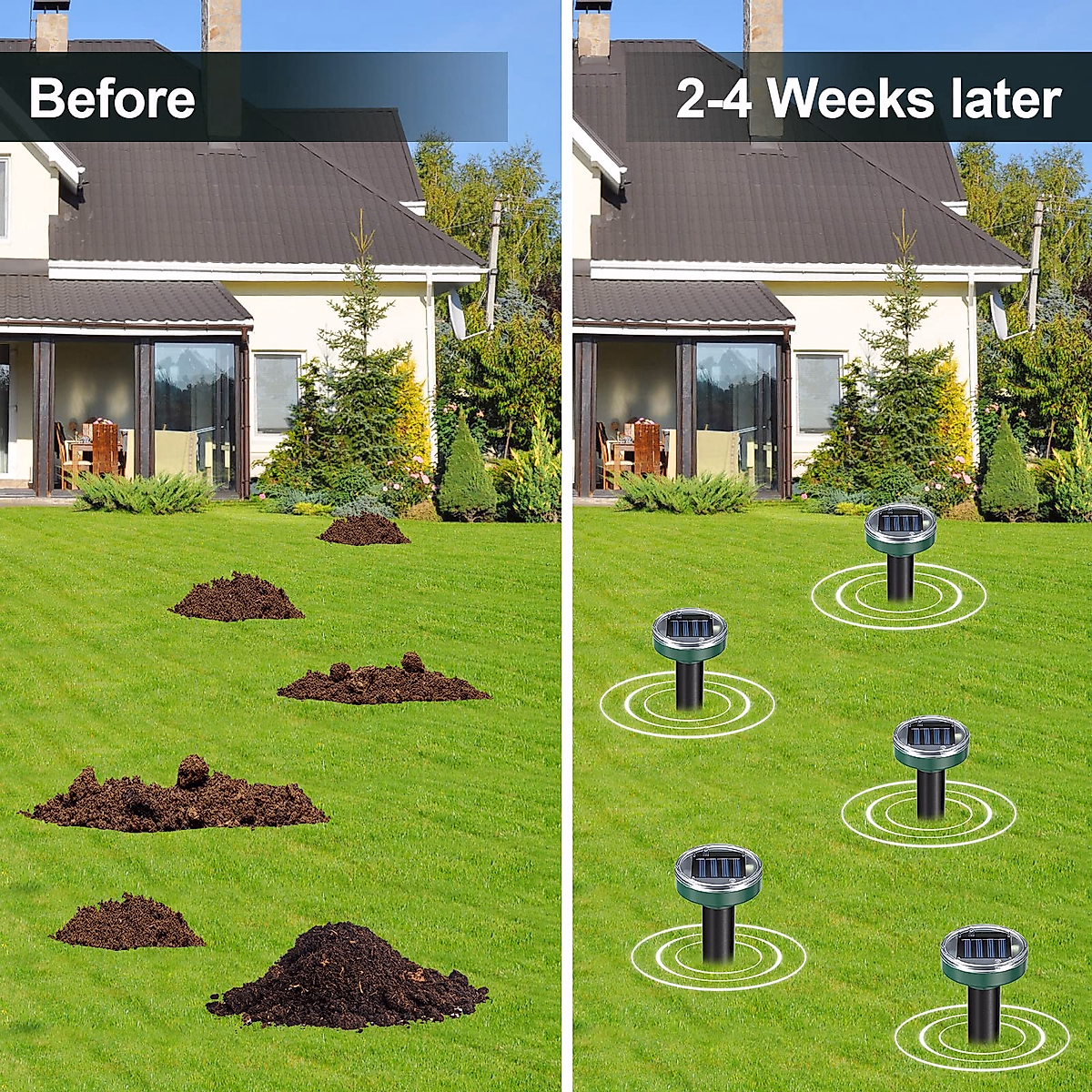 Mole Repellent Solar Powered Snake Repellent Ultrasonic, 8 Pack Gopher Repeller Sonic Mole Deterrent Spikes, Snake Gopher Mole Vole Repellent Outdoor for Lawn Garden & Yard, Groundhog Repellent