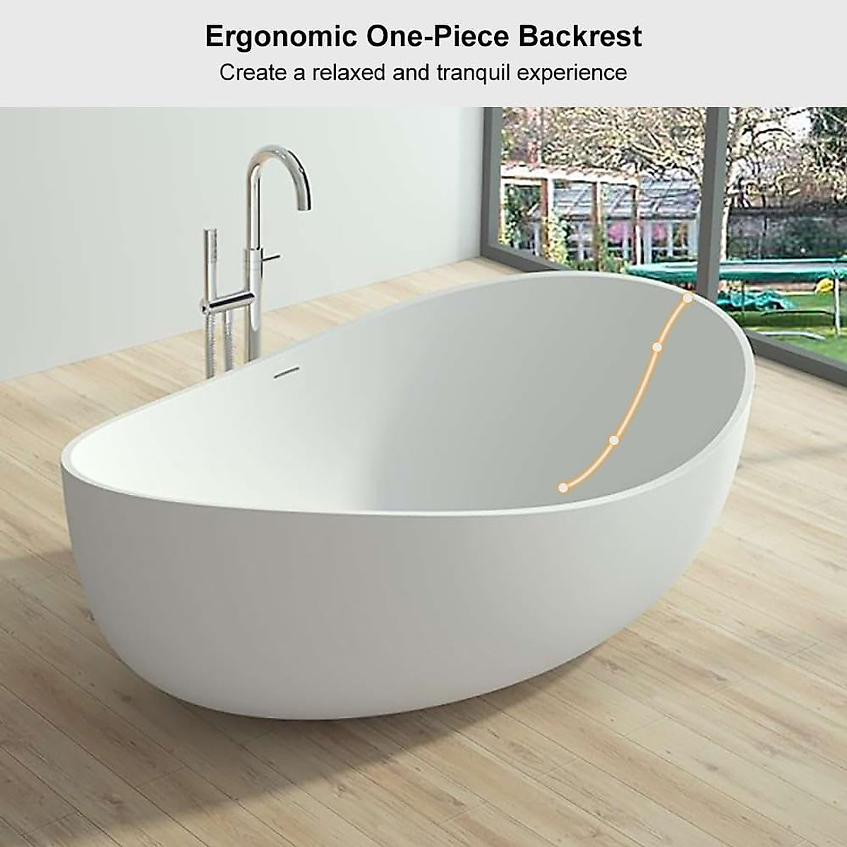Weibath Freestanding 71 Inch Oval Bathtub Stone Resin Soaking Bathtub with Center Drain (Matte White)