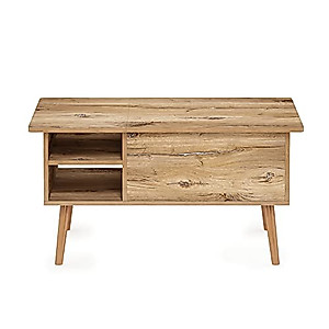 Furinno Jensen Living Room Wooden Leg Lift Top Coffee Table with Hidden Compartment and Side Open Storage Shelf, Flagstaff Oak