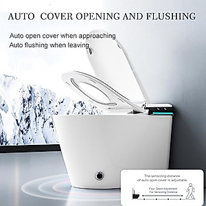 Smart Toilet with Auto Open/Close Lid, Bidet Toilet Pump-assisted, Blackout Flush, Heated Seat, Dual Auto Flush, Warm Water, Foot Sensor Operation, Tankless Elongated Toilets with LED Display