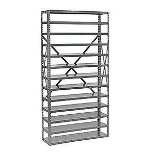 Global Industrial 13 Shelf Steel Shelving with (81) 4" H Plastic Shelf Bins, Blue, 36x12x72