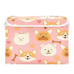 Krafig Cartoon Colorful Animal Dog Foldable Storage Box Large Cube Organizer Bins Containers Baskets with Lids Handles for Closet Organization, Shelves, Clothes, Toys