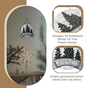 Winter Welcome Sign for Door Wall Decor - Walasis Outside Winter Wreath for Front Door Hanging Christmas Signs with Tree Snowfalke Rustic Wooden Welcome Decoration