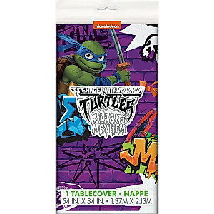 Teenage Mutant Ninja Turtles TMNT Birthday Party Supplies Decoration Bundle Includes 1 Table Cover, Happy Birthday Banner Decoration, 8 Paper Masks, 1 Dinosaur Sticker Sheet